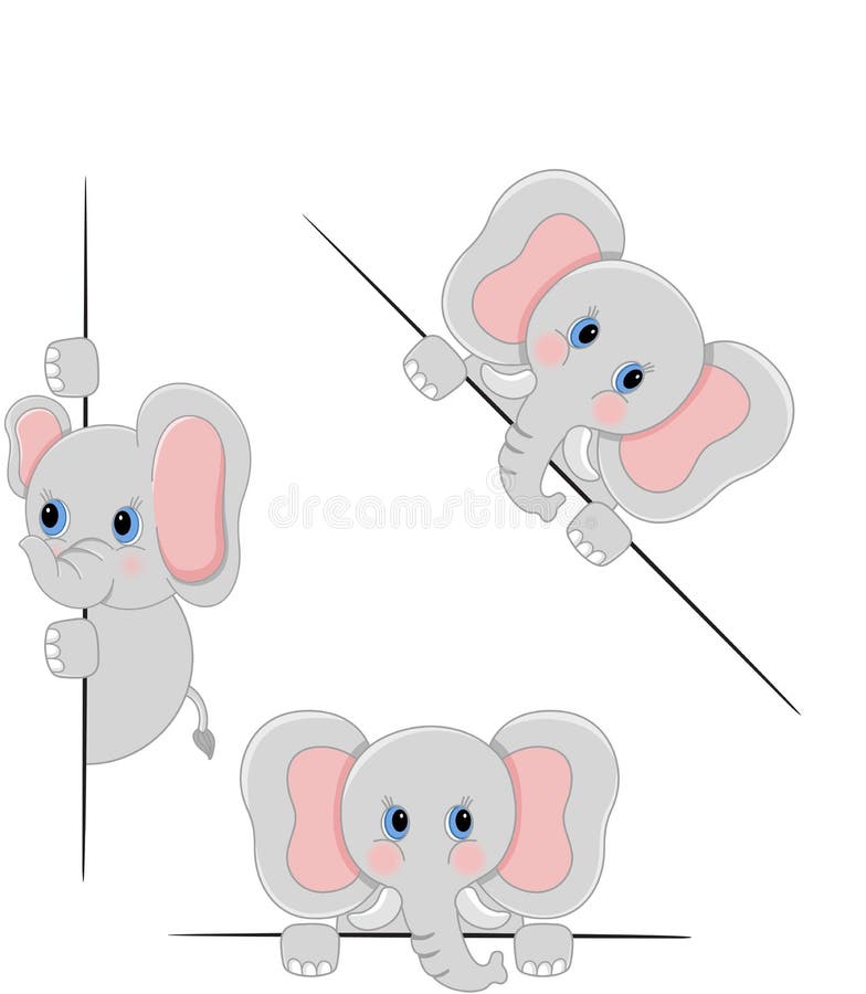 Baby Elephant Peeking from Behind in Various Positions Stock Vector ...