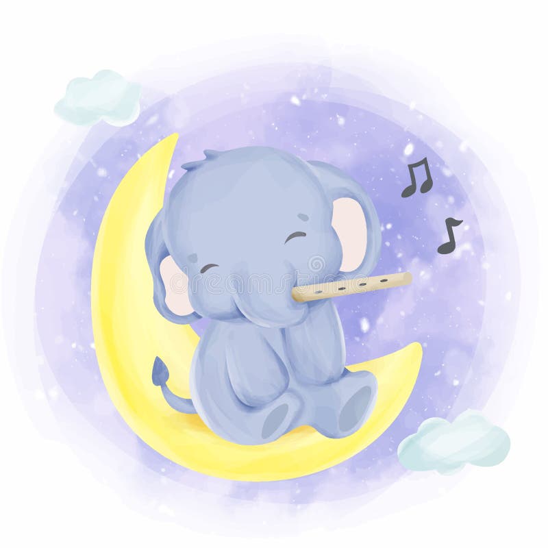 Baby Elephant Playing the Flute Stock Illustration - Illustration of ...