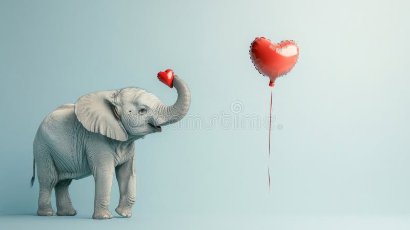 Baby Elephant Reaching for Heart Balloons Stock Illustration ...