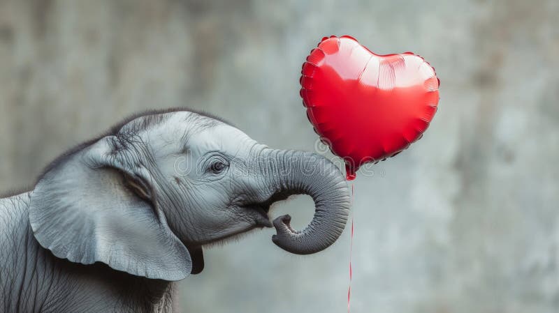 Baby Elephant with Red Heart Balloon Stock Illustration - Illustration ...