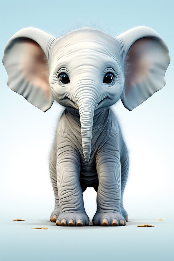 Baby Elephant Sitting on Top of White Floor Next To Blue Wall ...