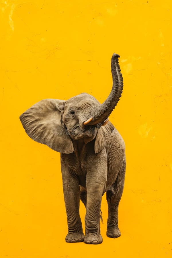 A Baby Elephant Standing in Front of a Yellow Wall. Generative AI Stock ...