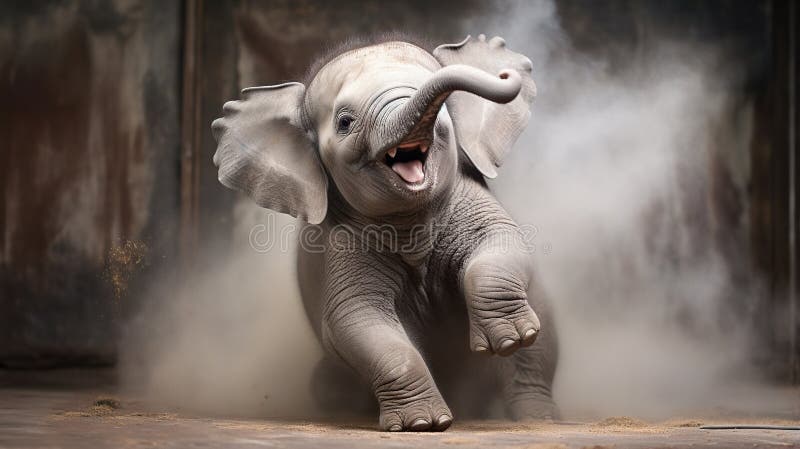 A Baby Elephant Standing on Its Hind Legs with Its Trunk in the Air ...