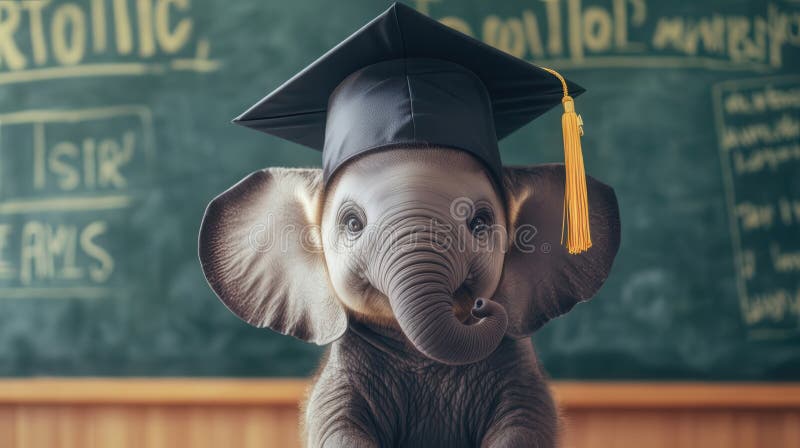 Baby Elephant Wearing Graduation Cap in a Classroom: Embracing ...