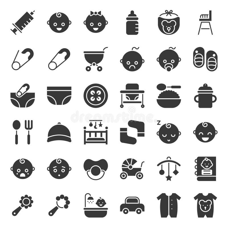 Baby and Emoticon Solid Vector Icon Set Stock Vector - Illustration of ...