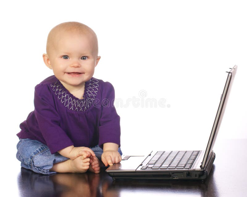 Baby at the computer stock photo. Image of hands, poster - 9211564