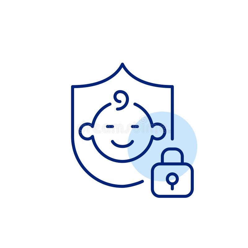 Baby Face on Shield and Lock. Infant Safety, Childproof Environment ...