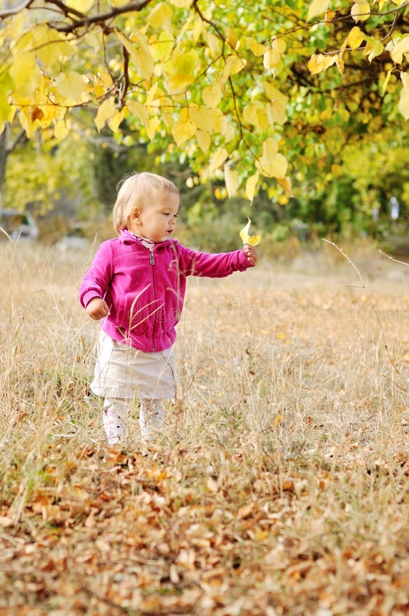 Fall and baby girl stock image. Image of little, green - 27637539