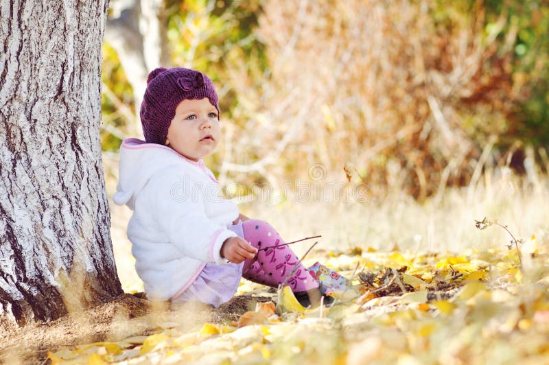Baby in fall time stock photo. Image of bonnet, baby - 75304380