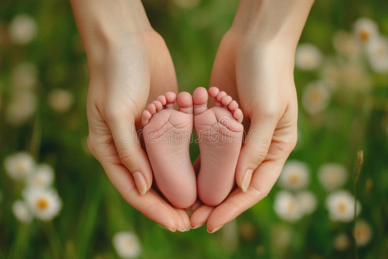Baby Feet in Gentle Hands stock illustration. Illustration of ...