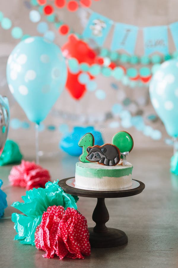 Baby First Birthday Cake in Decorated Studio Room Stock Photo - Image ...