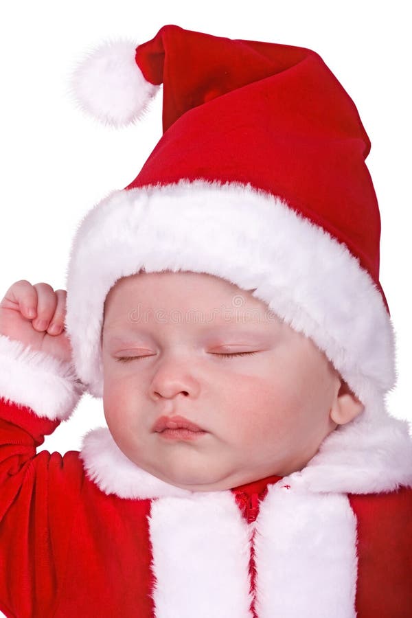 Adorable Sleeping Newborn Baby in Santa Claus Hat, Christmas Stock ...