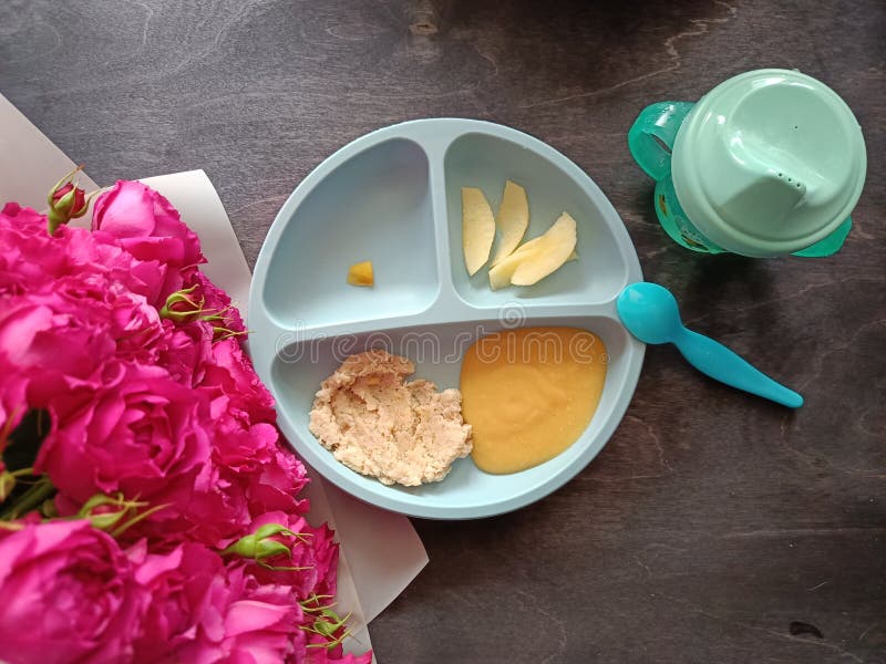 Baby First Food. Childfeed. Apple Stock Photo - Image of food, baby ...