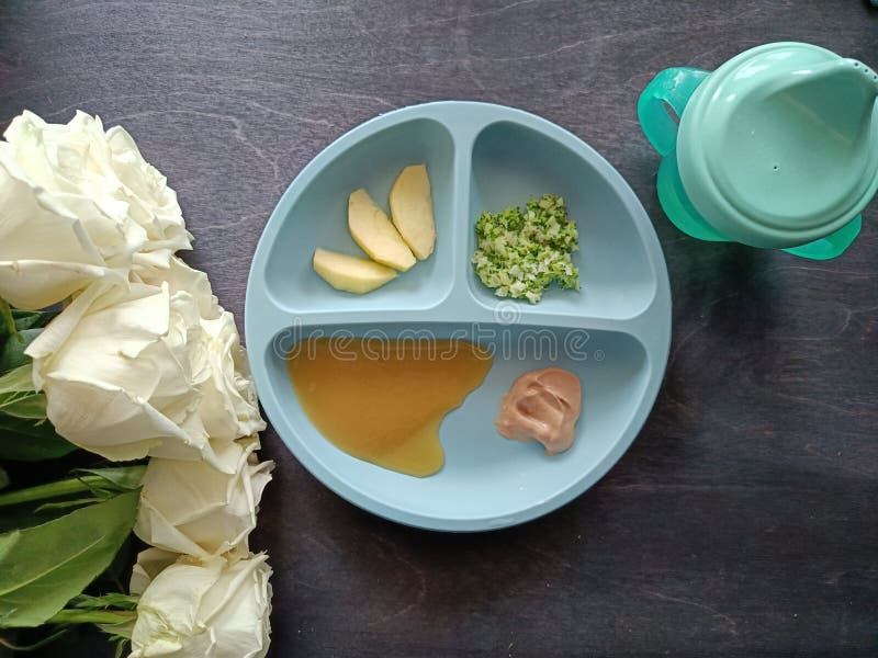 Baby First Food. Childfeed. Apple Broccoli Stock Image - Image of baby ...