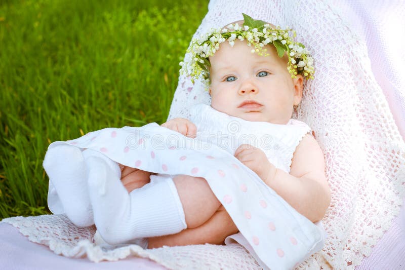 Baby and Flower Lily of the Valley Stock Photo - Image of blue, months ...