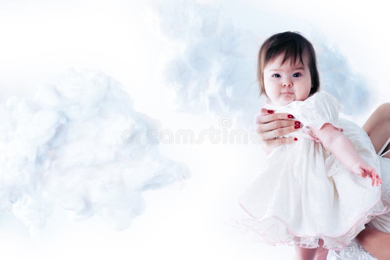 Baby with Angels Wings on Clouds Stock Photo - Image of large, sunlight ...