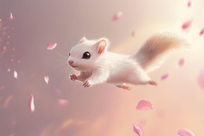 Baby Flying Squirrel Gliding Gracefully through a Pastel Sky Surrounded ...