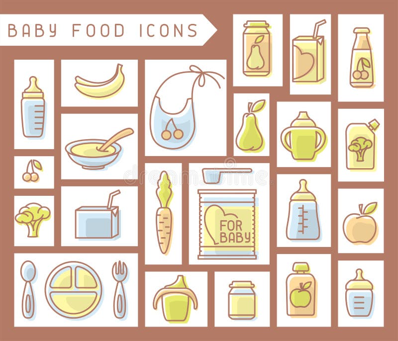 Baby food icons set stock vector. Illustration of juice - 125731614