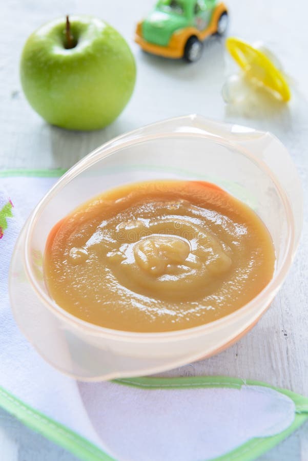 Baby food: mashed apples stock photo. Image of feeding - 37221460