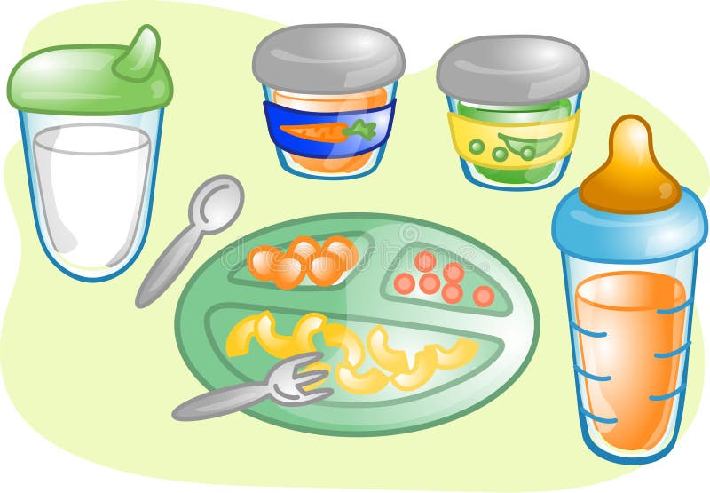 Baby food set illustration stock vector. Illustration of spoon - 4175083