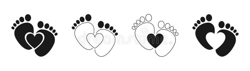 Baby Foot Barefoot Heart Icon. Set Stock Illustration - Illustration of ...