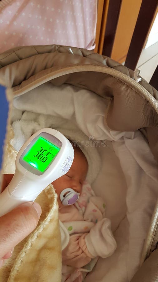 Baby Forehead Distance Thermometer Stock Photo - Image of influenza ...