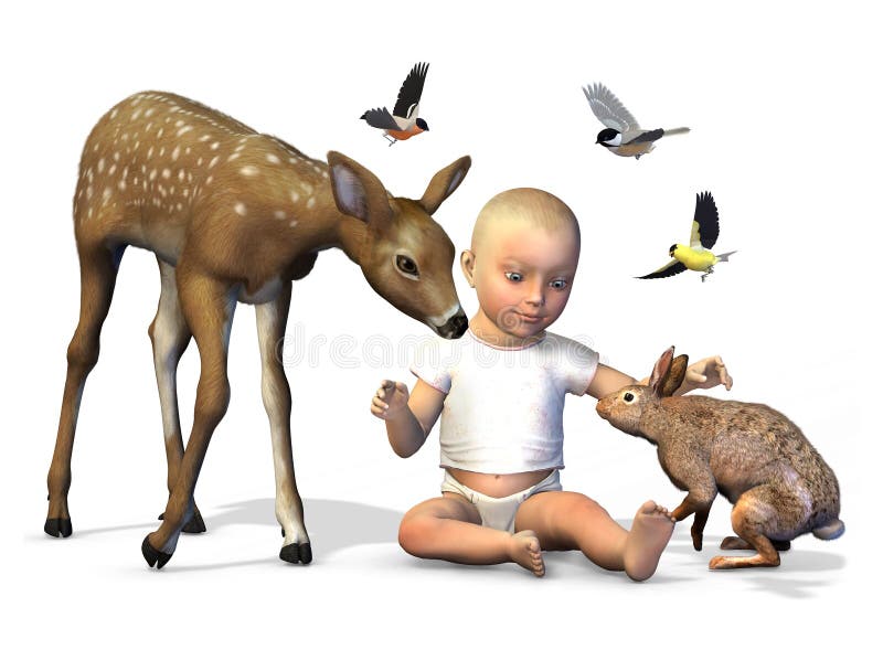Baby with Forest Animals - with Clipping Path Stock Illustration ...