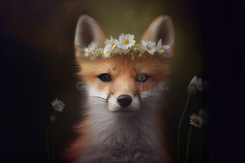 Baby Fox with Flower Crown, Springtime Concept Stock Illustration ...