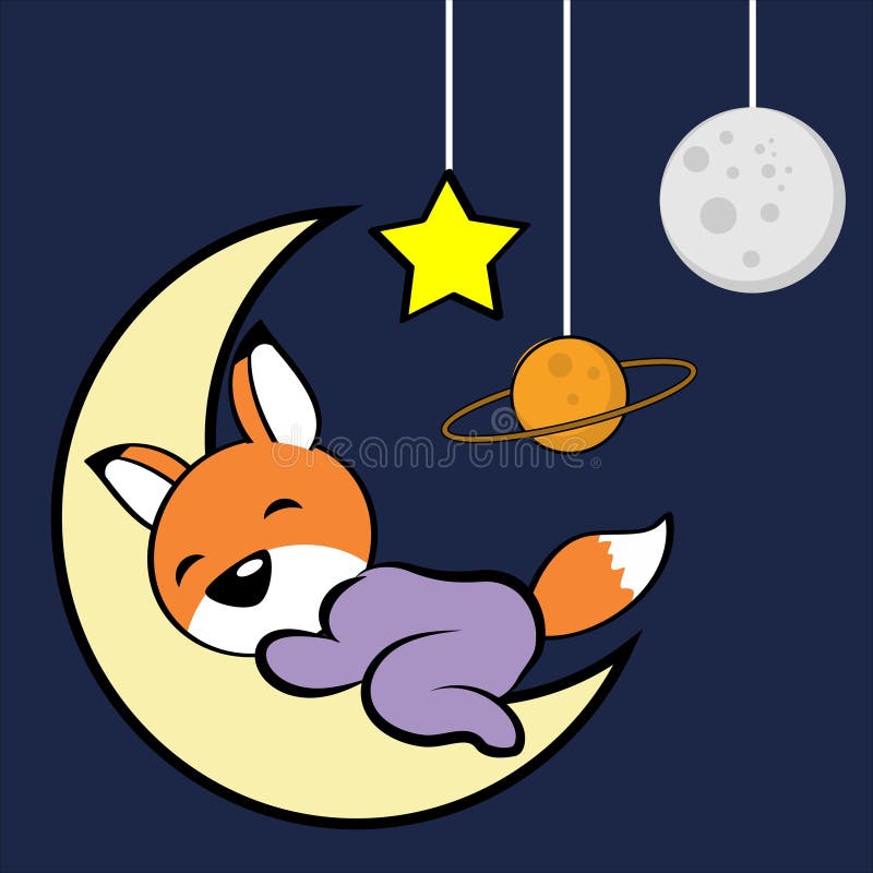 Baby Fox Sleeping Cartoon on the Moon in Vector Art Stock Vector ...