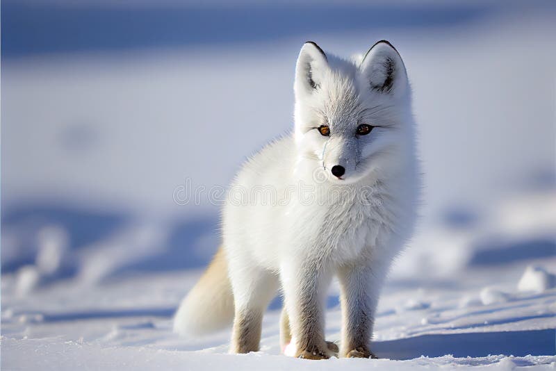 Baby Arctic Fox Vulpes Lagopus in Snow Habitat, Winter Landscape ...