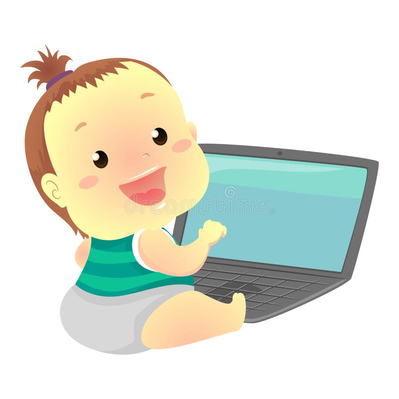 Cartoon Kid With Personal Computer Stock Vector - Illustration of happy ...