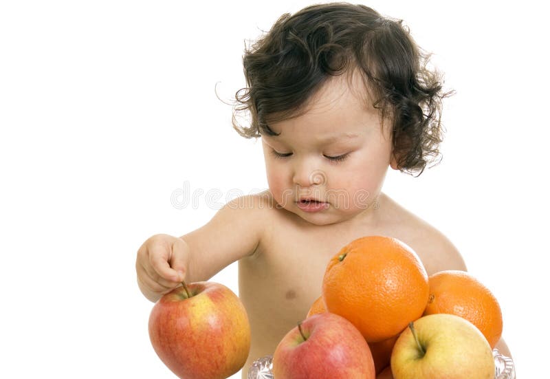 Baby with fruits. stock image. Image of cheerful, copyspace - 10074235