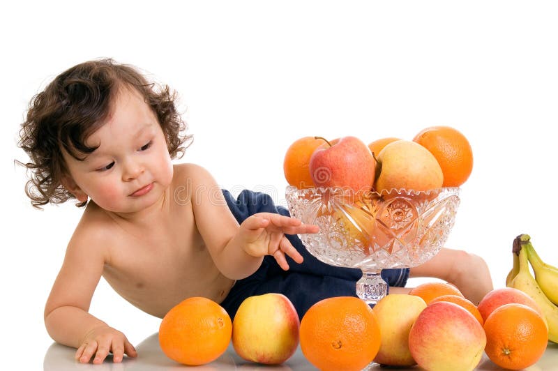 Baby with fruits. stock image. Image of cheerful, copyspace - 10074235