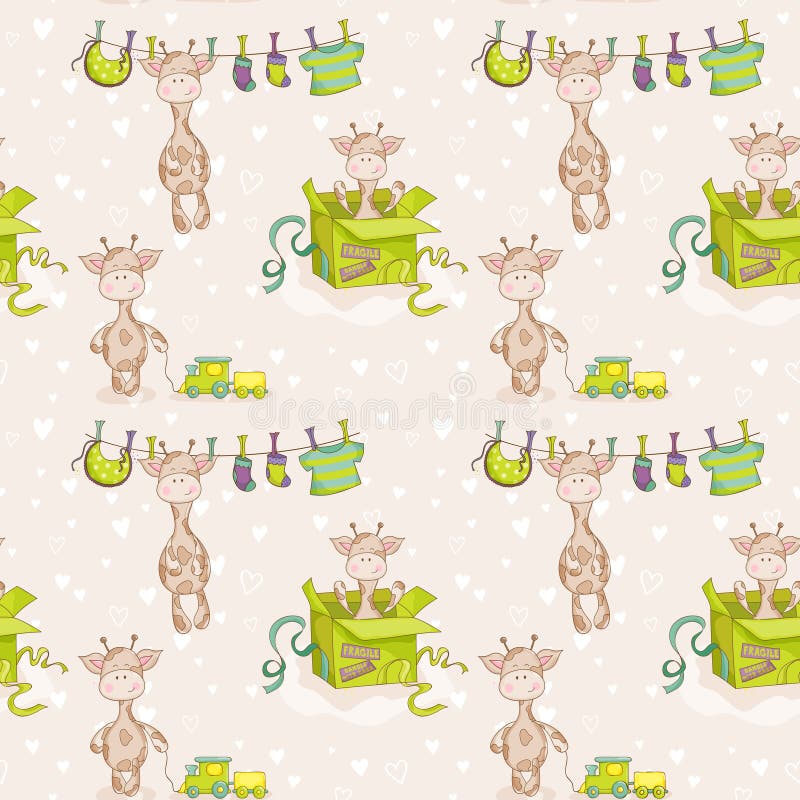 Baby Giraffe Background. Seamless Pattern Stock Vector - Illustration ...
