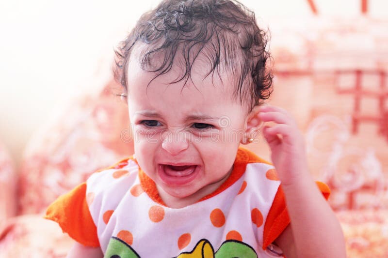 Baby girl cry stock image. Image of sitting, girl, daylight - 60990509