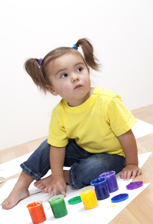 Baby girl artist stock photo. Image of gouache, caucasian - 18523920