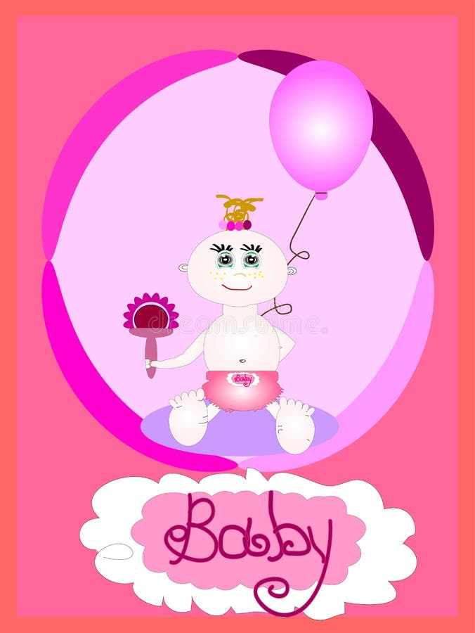 Baby girl card, vector stock illustration. Illustration of little ...