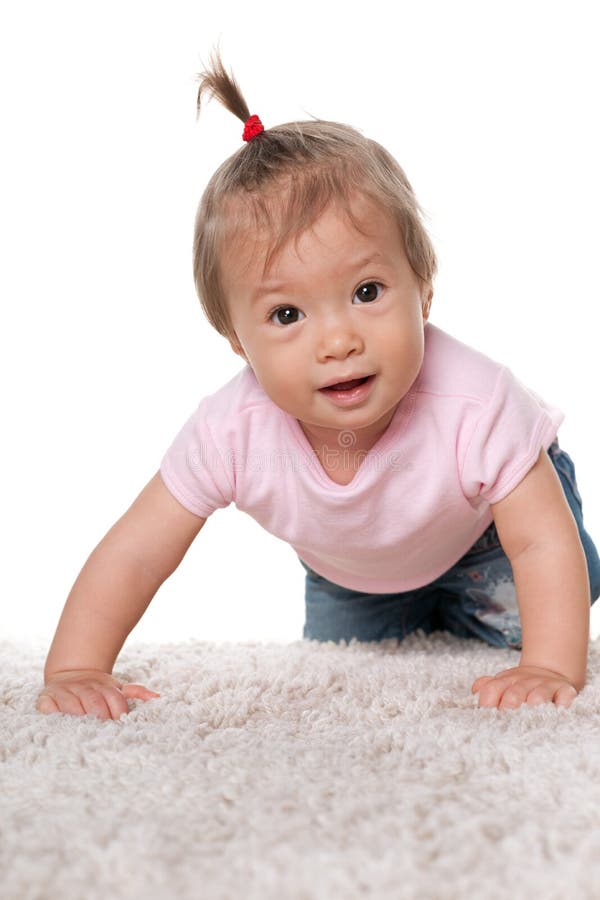 Baby girl on the carpet stock photo. Image of human, studio - 43937974