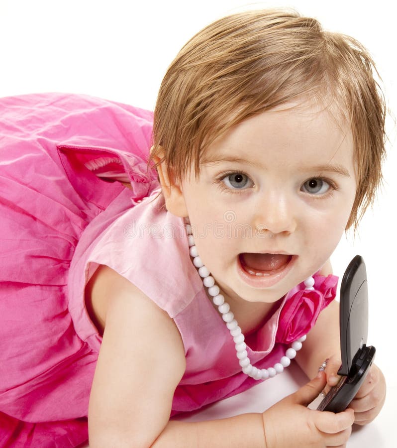 Baby Girl with Cell Phone stock photo. Image of beautiful - 11836084