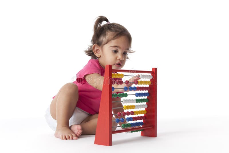 Baby Girl Counting with Help of an Abacus Stock Photo - Image of ...