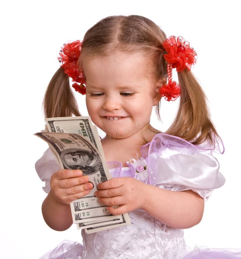 Baby Girl with Dollar Banknote. Stock Image - Image of laugh, money ...