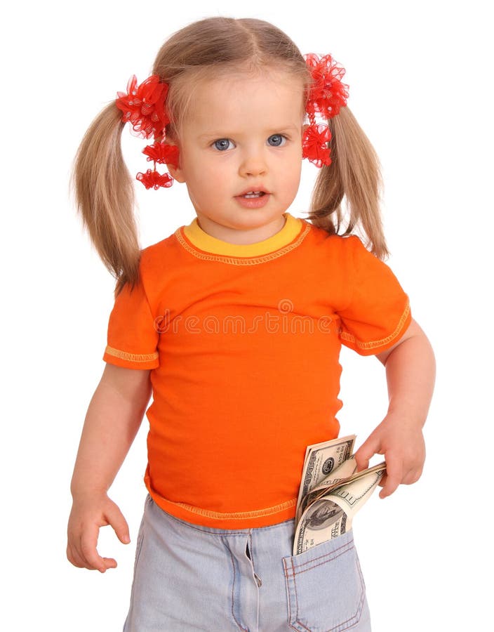 Baby Girl with Dollar Banknote. Stock Image - Image of face, blond: 8098389