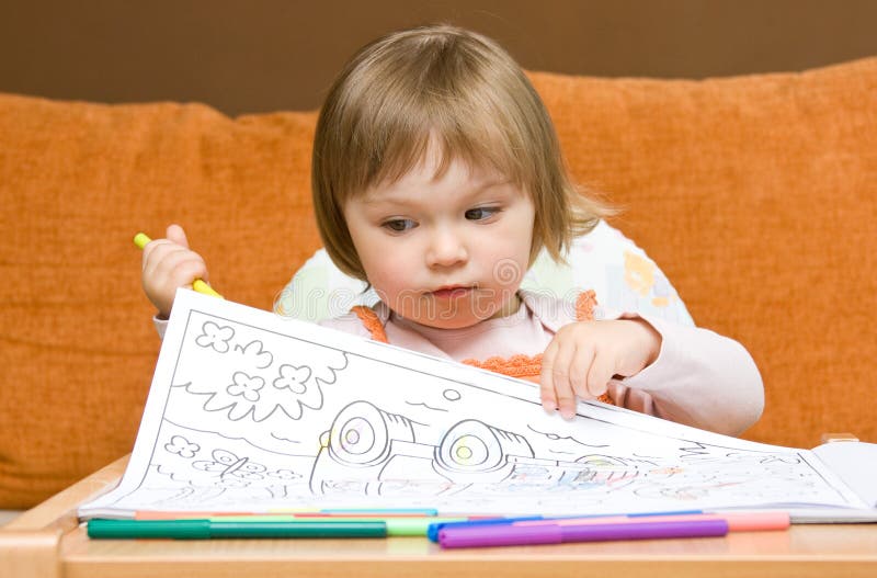 Baby girl drawing stock image. Image of caucasian, human - 9843787