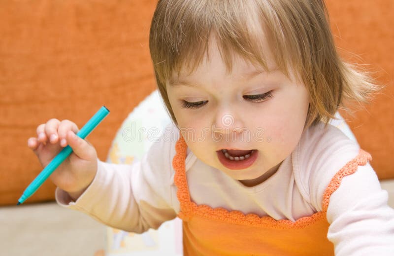 Baby girl drawing stock photo. Image of little, caucasian - 9933148