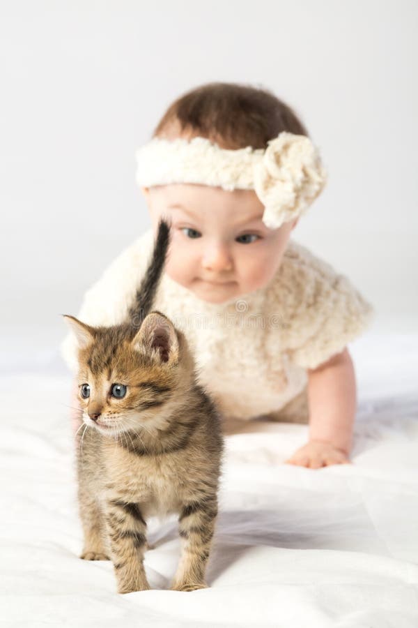 Baby Girl Dressed in White Fur with Little Stock Image - Image of cute ...