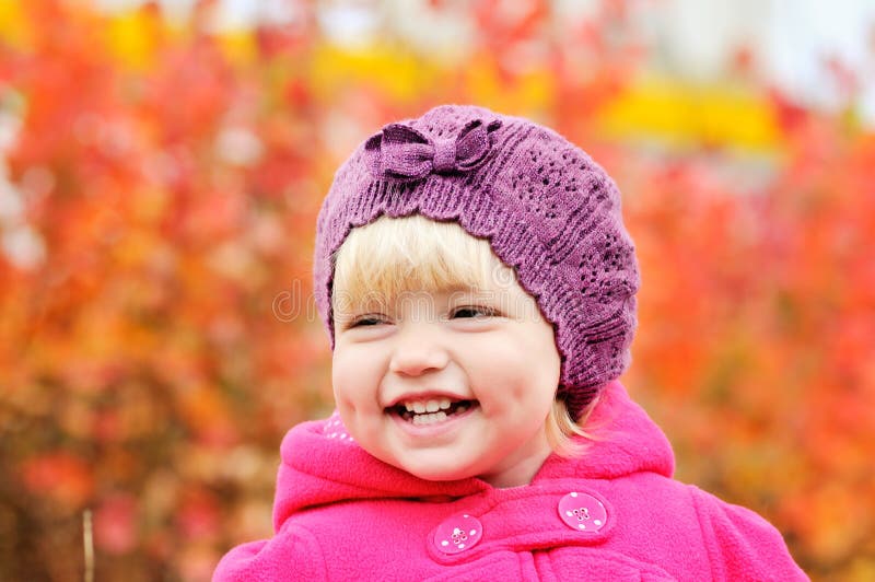 Baby girl in fall stock image. Image of nature, hair - 33398787