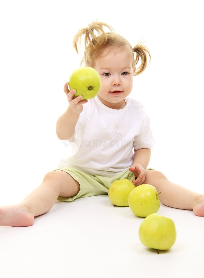 Baby Girl with Green Apples Stock Image - Image of freshness ...