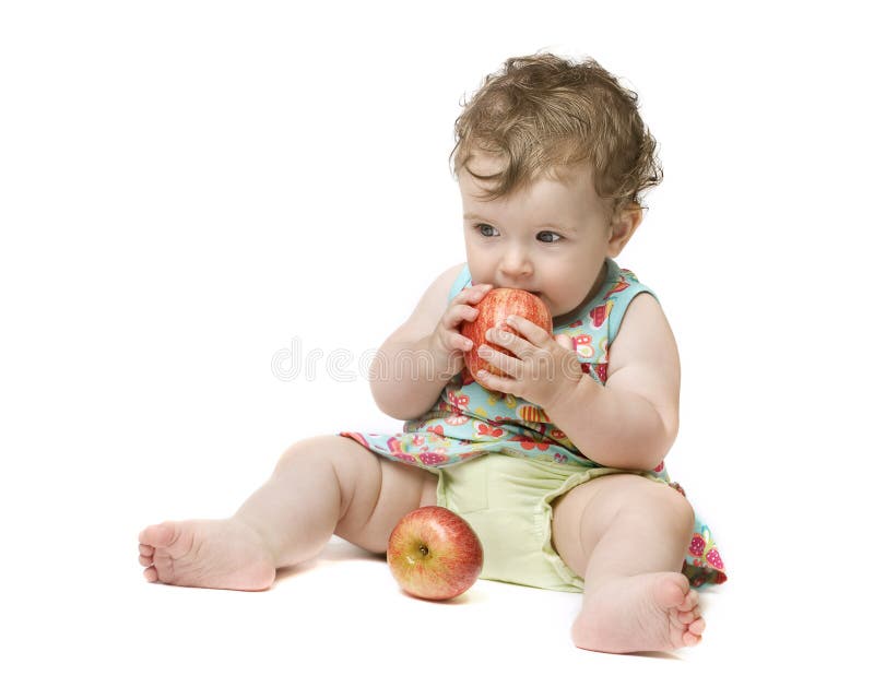 Baby Girl Holding Big Red Apple Stock Photo - Image of apple, color ...