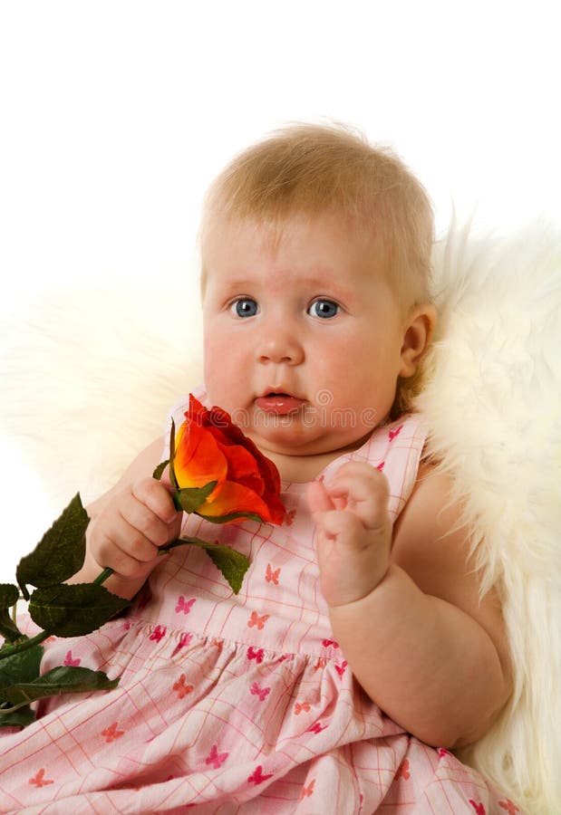 Baby girl holding rose stock image. Image of head, face - 18031829