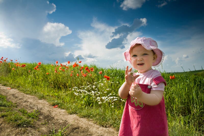 Baby-girl on a lane stock image. Image of agriculture - 5461579